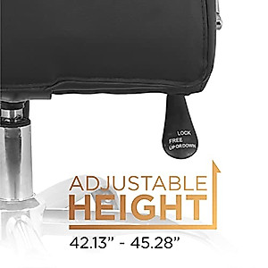 Comfty Padded Armrests and Chrome Base Fixed Back Leather Office Chair, 42.13”-45.28”, Black