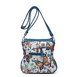 Butterfly Flower Concealed Carry Purse Women Spring Rhinestone Crossbody Handbags Single Shoulder Bag (Blue)