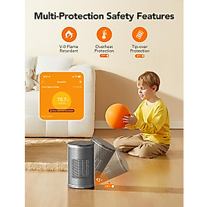 GoveeLife Space Heater for Indoor Use, 1500W Fast Electric Heater with Smart Thermostat, Wi-Fi App & Voice Remote Control, Small Heater Safety for Bedroom Home Indoors Office Desk Portable, Grey