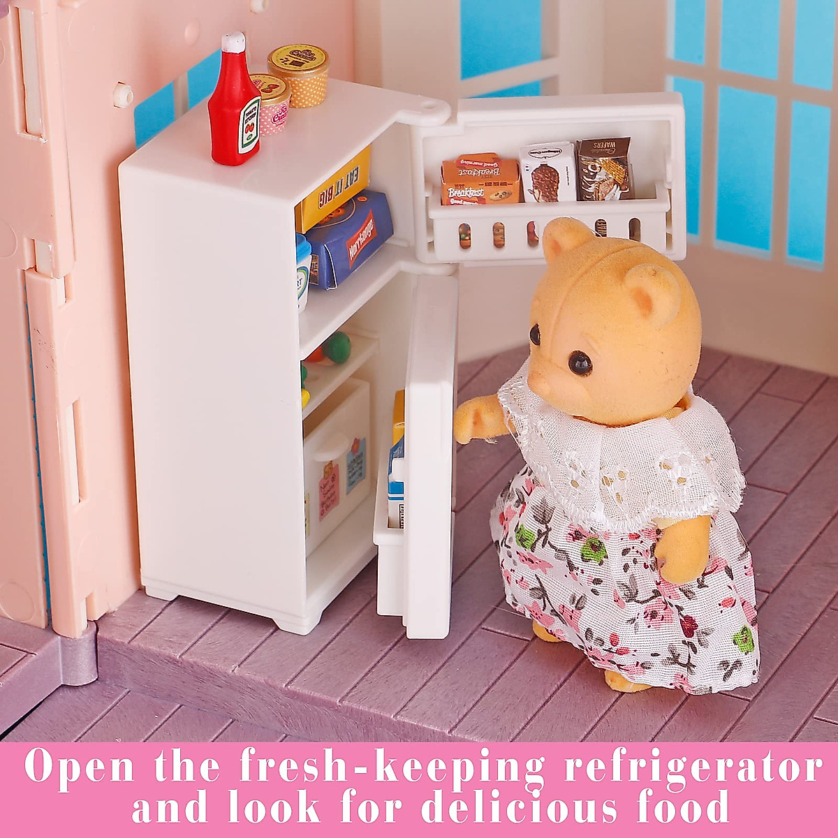 BBnote 16 Pieces Toy Refrigerator, Miniature Dollhouse Accessories for Kids Kitchen, Mini Dollhouse Fridge Pretend Play Appliance for Kids (Refrigerator)