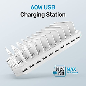 Unitek Multi Charging Station, 10-Port USB Charger for Multiple Device with SmartIC Tech and Adjustable Dividers, Organizer Stand Compatible with iPad, Tablet, Kindle, iPhone