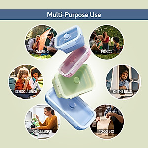 ICHC Set of 4 Collapsible Storage Containers - Space Saving Food Silicone Container, Flat Stacks, Travel Food Containers, Airtight Lunch Box With Lids, Stackable & Reusable