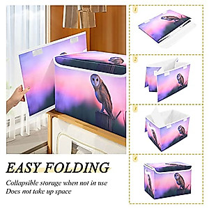 Kigai Storage Basket Cute Owl Storage Boxes with Lids and Handle, Large Storage Cube Bin Collapsible for Shelves Closet Bedroom Living Room, 16.5x12.6x11.8 In