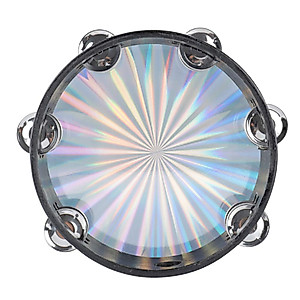 Tambourine 8 inch Radiant Hand Held Drum with Double Row Jingles Reflective Drum Musical Instrument for Church Adults KTV Party