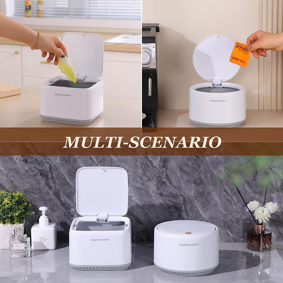 MOPALL Mini Desk Trash Can with Lid, Countertop Trash Can 0.5 Gallon, Small Garbage Can Table Top Trash Can, Tiny Waste Basket for Vanity, Office, Bedroom, Car (White, Square)