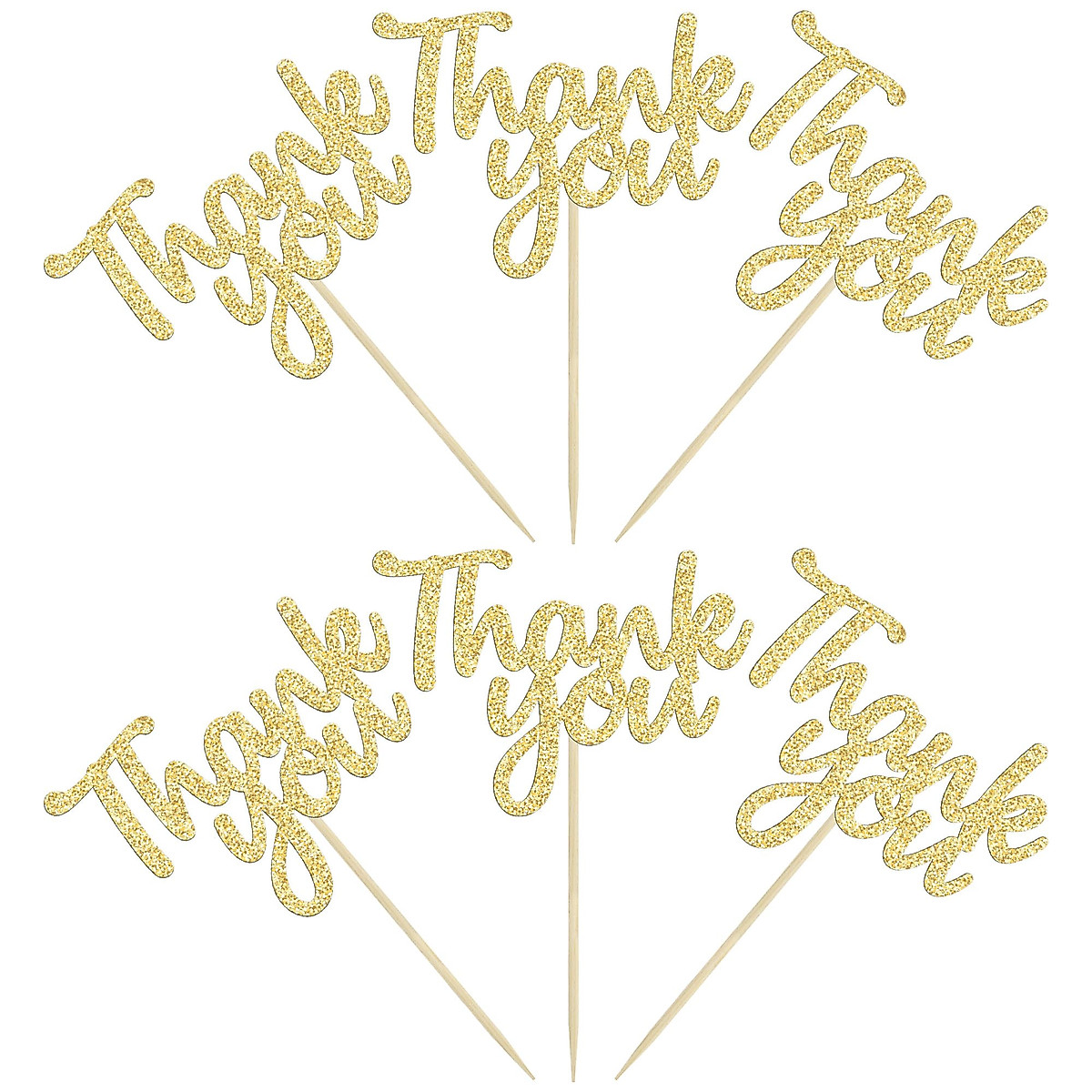 Gyufise 36Pcs Gold Glitter Thank You Cupcake Toppers Thank You Cupcake Picks for Birthday Anniversary Thanksgiving Day Wedding Bridal Party Decoration Supplies