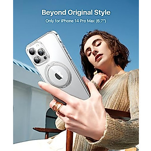 andobil [Upgraded] for iPhone 14 Pro Max Clear Case with 360° Rotatable Ring Stand [Compatible with MagSafe] [Military Grade Protection] Magnetic Invisible Kickstand, Ultra Clear