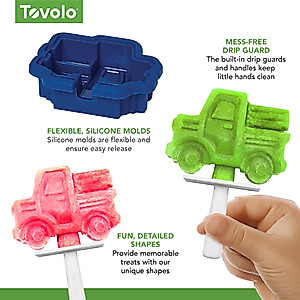 Tovolo Silicone Popsicle Molds with Sticks (4-Pack, Truck) - Reusable Ice Pop Molds for Homemade Flavored Ice Pops & Frozen Snacks - Stackable Popsicle Maker with Lid, Dishwasher Safe & BPA-Free