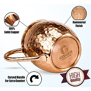 G GOODYGOODS Moscow Mule Copper Mugs: Make Any Drink Taste Much Better! 100% Pure Solid Copper His & Hers Gift Set- 2 Hammered 16 OZ Copper Cups 2 Unique Straws, Jigger & Recipe Booklet!