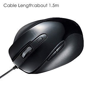 SANWA (Japan Brand) Wired Vertical Ergonomic Mouse, Silent Blue LED Optical Computer Mice, (1000/1600/2400/3200 DPI, 6 Buttons) Compatible with MacBook, Laptop, Windows Android Mac OS