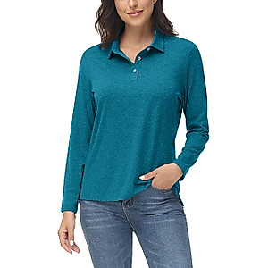 TACVASEN Athletic Shirts Women Long Sleeve Workout Shirts Golf T-Shirts Breathable Shirts Polo Shirts Work Shirts Tennis Shirt Sport Polo Peacock Blue