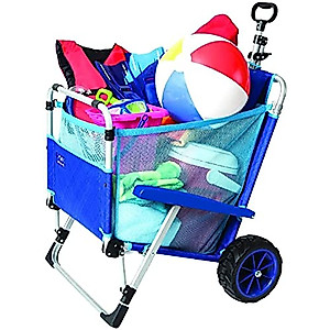 2-in-1 Beach Day Folding Lounge Chair & Cargo Cart Blue - Sunbathing Sun Chair with Lock Tanning Chair, Portable, Lightweight, Lounger for Patio Collapsible with All-Terrain Wheels