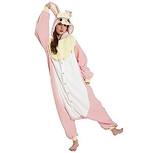 SAZAC Fluffy Rabbit Kigurumi Onesie Jumpsuit Halloween Costume (Pink)