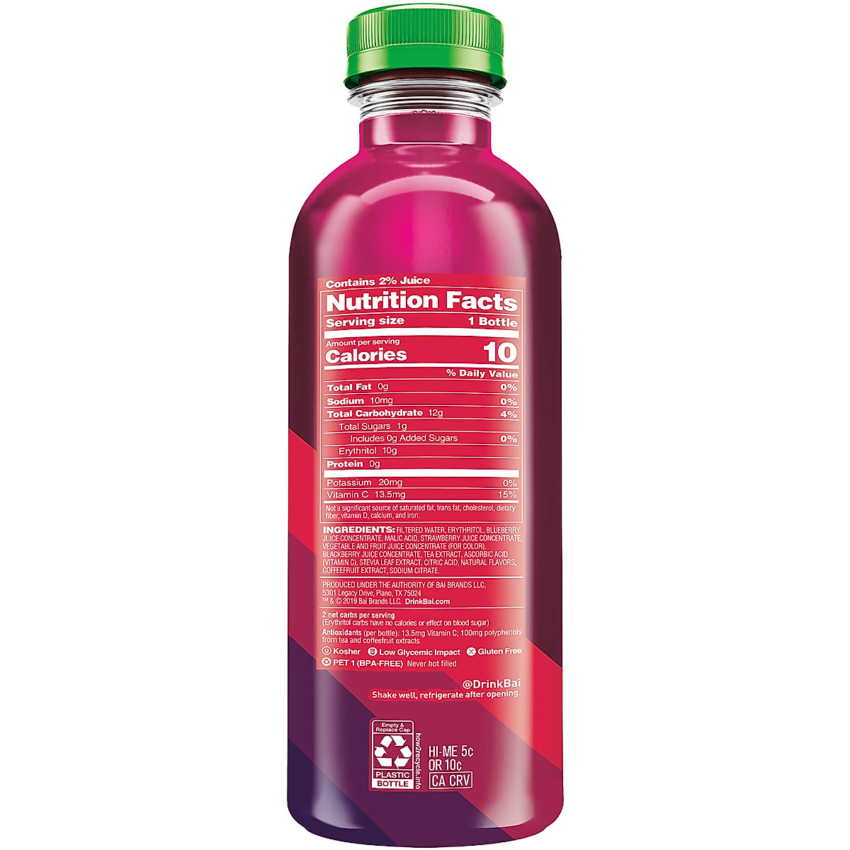 Bai Boost Buka Black Raspberry, Antioxidant Infused Beverage, 18 fl oz bottle (Pack of 12)