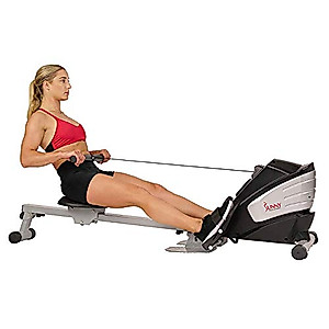 Sunny Health & Fitness Dual Function Magnetic Rowing Machine w/Digital Monitor, Multi-Exercise Step Plates, 275 LB Max Weight and Foldable - SF-RW5622 (Steel)