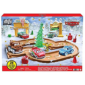 ​Disney and Pixar Cars Toys Mini Racers Advent Calendar with 5 Toy Cars, Track Pieces and Mini-Toy Accessories 25 Surprises Holiday Gifts for Kids