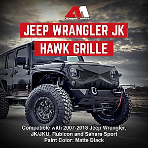 American Modified Hawke Easy Installation Front Grille Cover for 2007 to 2018 Jeep Wrangler, JK/JKU, Rubicon, and Sahara Sport, Matte Black