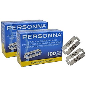 Personna Double Edge Stainless Steel Blades 100 Pcs Comfort Coated Safety Barber Shaving Razor Made in USA (Pack of 2) by Personna