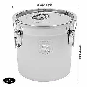 TOOL1SHOoo 21L/33L Airtight Rice Bucket 304 Stainless Steel Canister Food Storage Container Food Storage Container Airtight Canister Storage Bucket with Lid (21L)