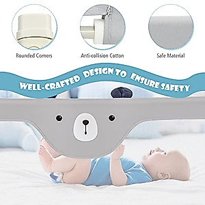 GLACER Bed Rail for Toddlers, 77” Extra Long, Height Adjustable Baby Bed Rail Guard with One-Side Lifting Design, Double Safety Locks, Safety Bed Guardrail for Kids with Side Storage Pocket (Bear)