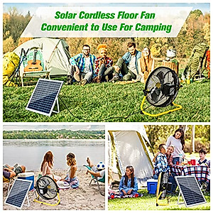 blessny 14 Inch Rechargeable Floor Fan Solar Powered, 15000mAh battery Portable Cordless Floor Fan with 12 Speeds Metal Blades for Outdoor, Camping, BBQ, Fishing