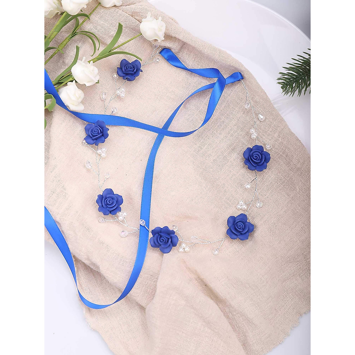 Missgrace Bridal Crystal Navy Blue Headband Wedding and Bride Hairpiece for Evening Party Navy Blue Flower Women Vintgae Hair Vine Bridal Hair Accessories