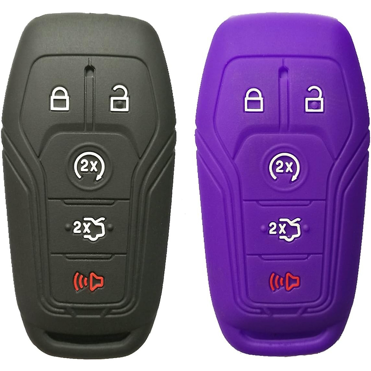 Qty(2) Alegender 5 Buttons Rubber Smart Key Cover Jacket Glove Holder for Ford Fusion Explorer F-150 Mustang Lincoln MKZ MKC Fob Remote