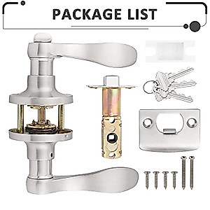 Probrico (2 Pack) Entry Door Lever [Lock with 3 Keys],Locking Door Handle Set for Office or Front Door,Satin Nickel Finish Wave Entrance Door Lock with Key, Reversible Right & Left Side Handed