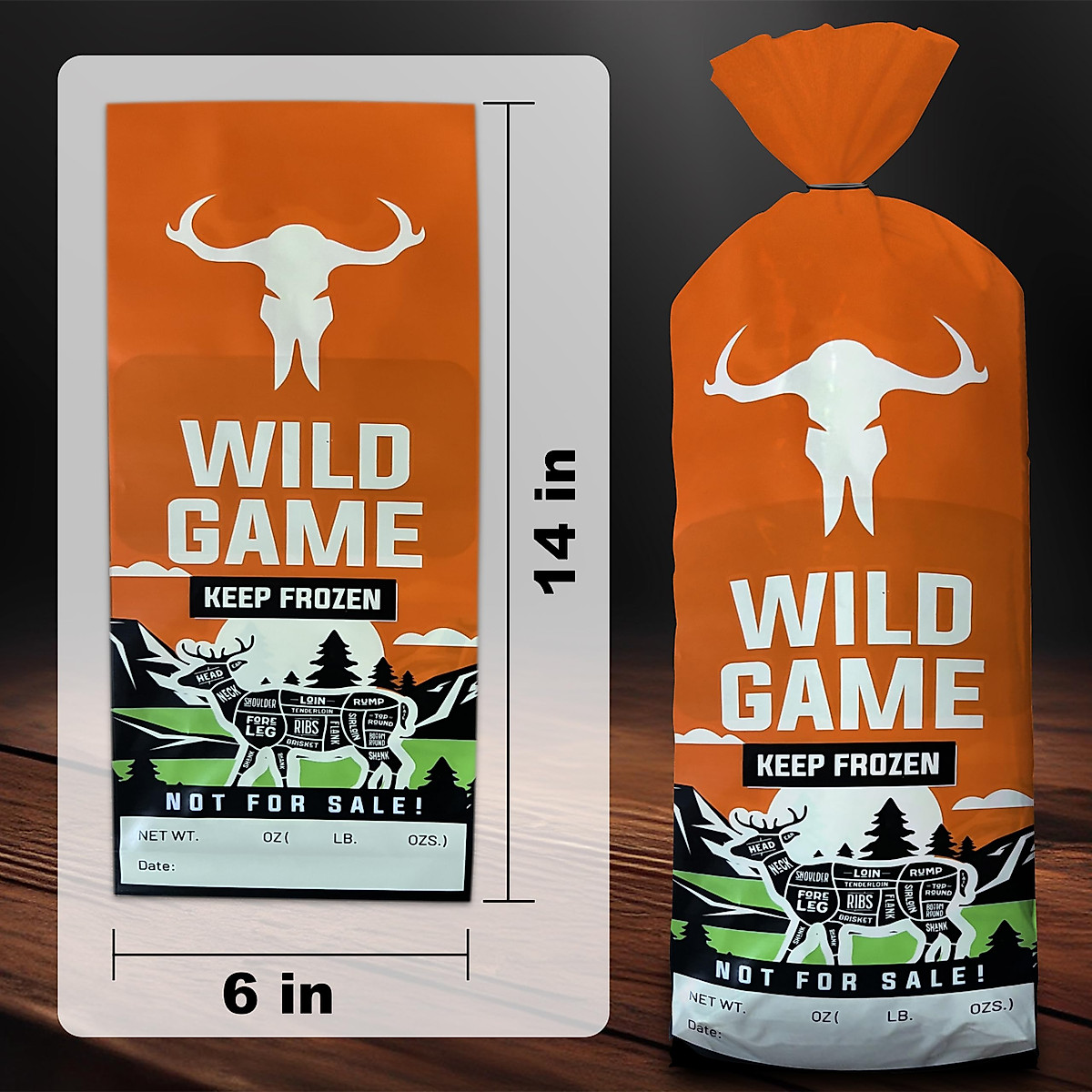 Skywin 50 Pack Wild Game Bags (3-5 lb), Durable Ground Game Meat Bags 6” x 14”,Protect Your Meat from Freezer Burn