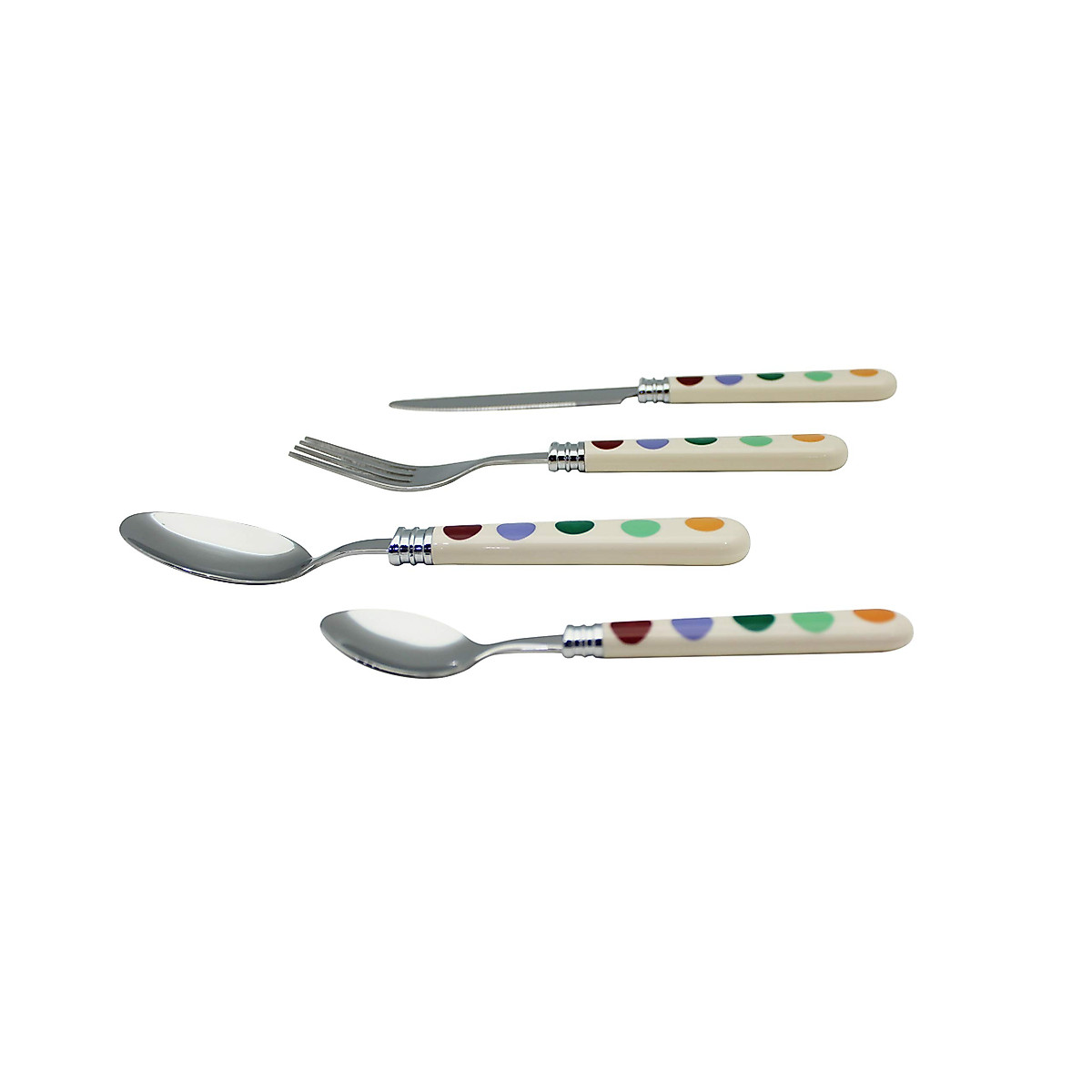 EXZACT Cutlery Set 24 PCS Stainless Steel with Polka Dots Handle - Dinner Knife x 6, Dinner Fork x 6, Table Spoon x 6, Tea Spoon x 6, Service for 6 - Mirror Polished