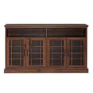 Walker Edison Classic Glass Door Universal TV Stand for TV's up to 64" Flat Screen Living Room Storage Cabinet Doors and Shelves Entertainment Center, 16"D x 58"W x 33"H, Dark Walnut