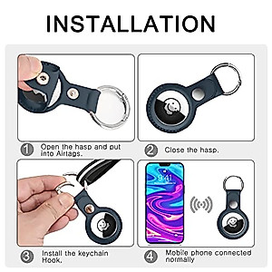 Leather Key Ring Holder,AirTag Case Protection Cover with Keychain Compatible for New Apple Air Tag-Blue