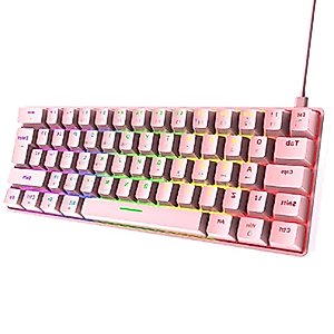 Qksky Mechanical Gaming Keyboard Green/Red Switch 62 Keys USB Wired Gaming Keyboard with 18 RGB Lights Effect Desktop PC Gamer Green switches