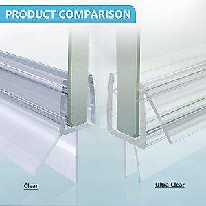 2-Pack iBath Shower Door Bottom Seal, Fit 3/8"(10mm) Glass Thick, Ultra Clear Frameles Glass Door Sweep Strips Stop Shower Leaks, Length 39"(992mm) Glass Door Seal Strip. (1/4" with Drip Rail)