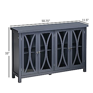 HOMCOM Sideboard, Buffet Cabinet with 4 Tempered Glass Doors, Arc Pattern and Adjustable Storage Shelf, Credenza, Gray