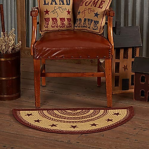 VHC Brands Burgundy Tan Jute Rug Half Circle Stencil Stars w/Pad 16.5x33