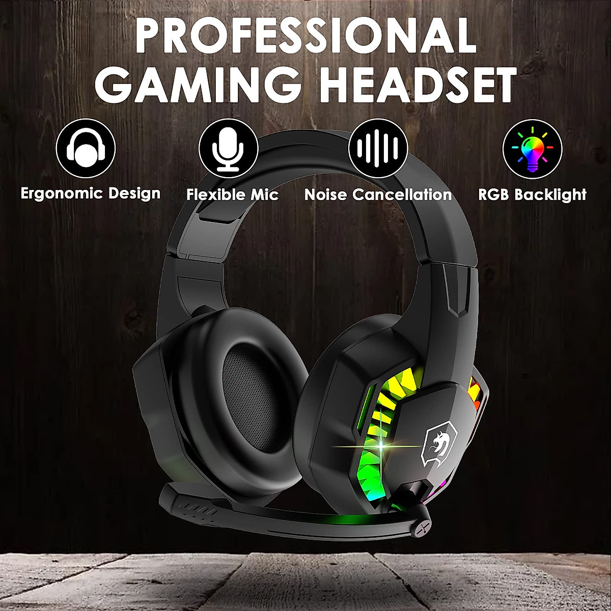 60% Gaming Keyboard Honeycomb Mouse and RGB Headset Comboith Rainbow Backlight Ergonomic 62Key Mechanical Feeling Adjustable 7200DPI Mice Stereo Sound Headphone for PS4 Xbox One PC Mac Gamer