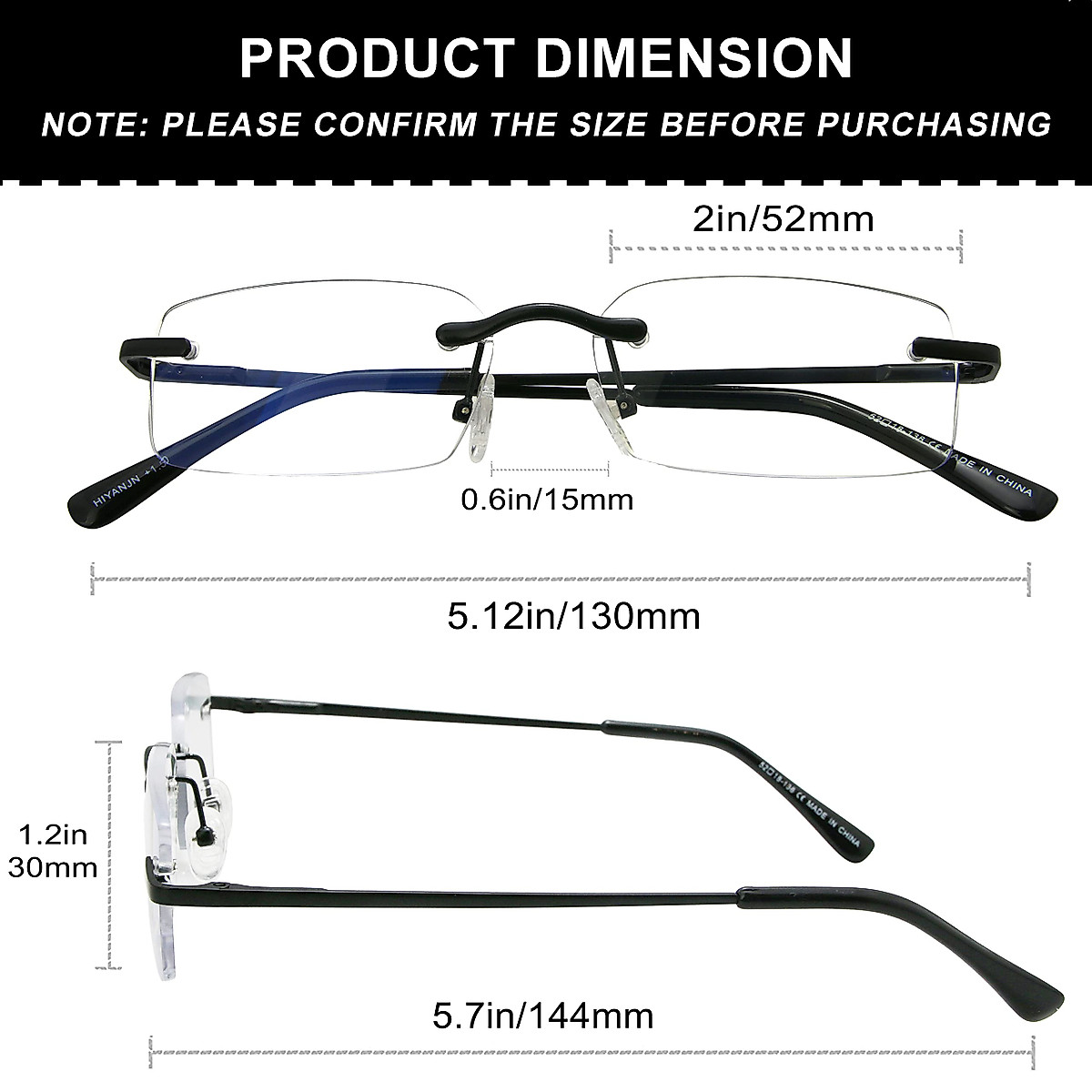 HIYANJN Frameless Reading Glasses Blue Light Blocking Rimless Computer Reader For men Lightweight Eyeglasses(3-Pack,1.50)