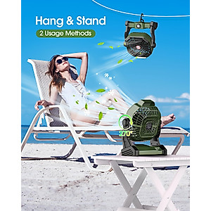 Solar Camping Fan With Solar Panel, 9-Inch Portable Travel Fan With Led Lantern, 10800mAh Rechargeable Fan, Battery Operated Powered Fan,Tent Fan for Camping Tent,Camping Essentials Accessories