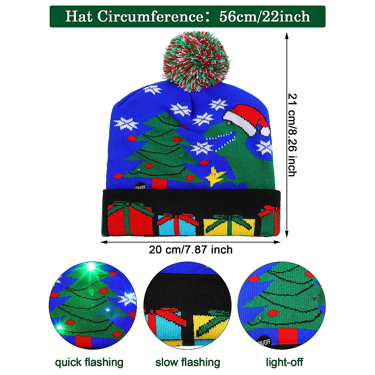 Geyoga 5 Pcs Christmas LED Light up Knitted Beanie Hat Colorful Xmas Beanie Sweater Cap for New Year Holiday Party Supplies