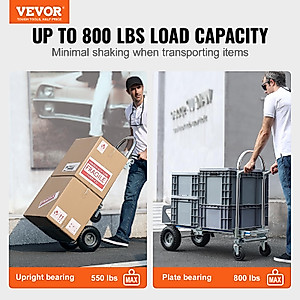 VEVOR Aluminum Convertible Hand Truck, 2 in 1 Design 800 Lbs Capacity, Heavy Duty Industrial Collapsible cart, Dolly Cart with Rubber Wheels for Transport and Moving in Warehouse, Supermarket, Garden