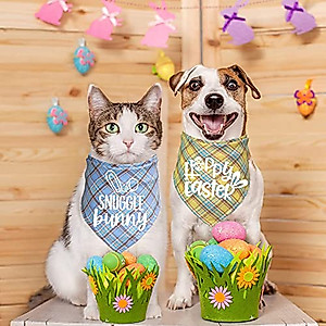 JOTFA Easter Dog Bandanas, Plaid Dog Puppy Easter Bandana Scarf for Small Medium Large Dogs Pets (Pink & Yellow & Light Blue)