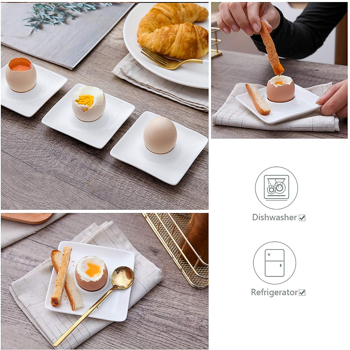 TAMAYKIM Soft Boiled Egg Cups, White Ceramic Egg Cup Plates, Plat Egg Holders for Breakfast and Brunch, Sot of 8