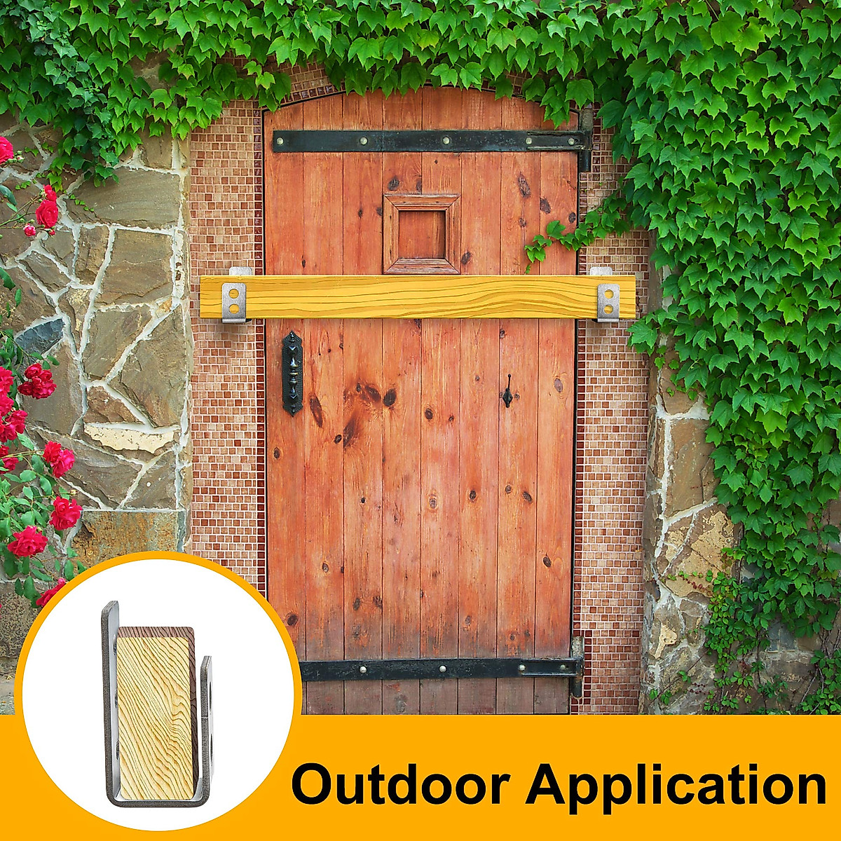 2x4 Door Barricade Brackets (2 pcs) | Drop Open Bar Holder Marine Grade Stainless Steel U Bracket for 2 by 4 Lumber as Security Door Reinforcement, Door Jammer, Barn, Shed, Garage, Gate