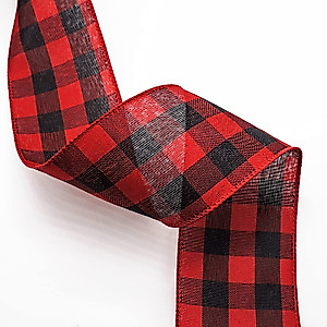 CT CRAFT LLC Plaid Cambridge Gingham Buffalo Wired Ribbon 2.5" x 50 Yards Black with Red for Christmas Home Decor Tree Topper Bow Gift Wrapping DIY Crafts Wreath Garland Wedding