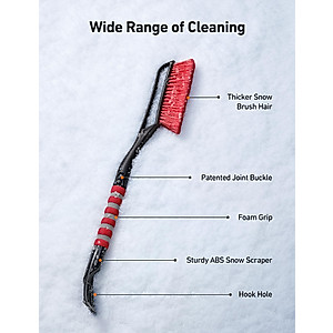 AstroAI 2 Pack 27" Snow Brush and Ice Scrapers for Car Windshield, Detachable Snow Scrapers with Ergonomic Foam Grip for Cars, Trucks, SUVs (Heavy Duty ABS, PVC Brush, Red)