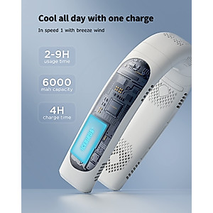 ICEBIRDS Portable Air Conditioner Neck Fan Semiconductor Cooling Bladeless Fan ，6000mAh Rechargeable Battery Operated Hanging Personal Fan, 3 Speeds, Leafless Fan for Outdoor Indoor