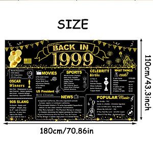 DARUNAXY 25th Birthday Black Gold Party Decoration, Back in 1999 Banner 25 Year Old Birthday Party Poster Supplies Vintage 1999 Backdrop Photography Background for Men & Women 25th Class Reunion Decor