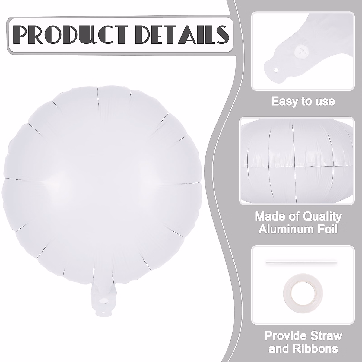 20 Pcs Round Shaped Balloons,18 Inch Round Foil Balloon,Giant Round Mylar Balloon Helium Balloons for Birthday Party Baby Shower Wedding Decorations (White)