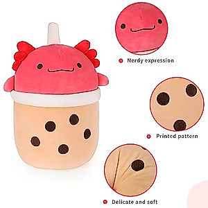 MMguai 14 inch Cute Big Axolotl Boba Tea Plush Soft Hugging Pillow,Large Red Pearl Milk Tea Stuffed Animals Toy Doll for Kids Birthday,Valentine,Christmas,Halloween 